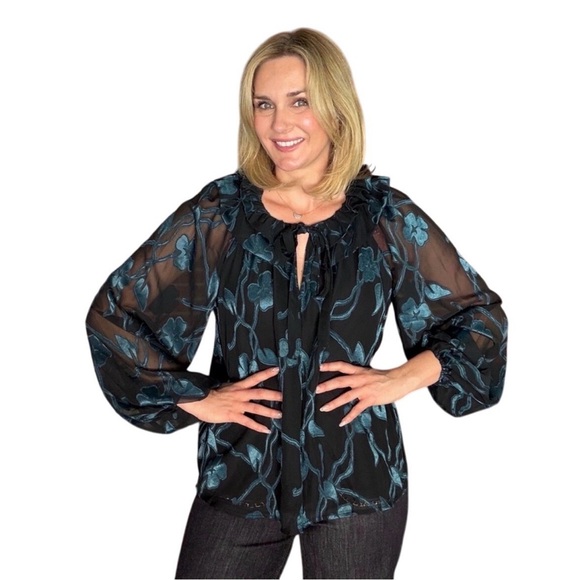 Current Air | Tops | 863 Current Air Black And Teal Sheer Top | Poshmark